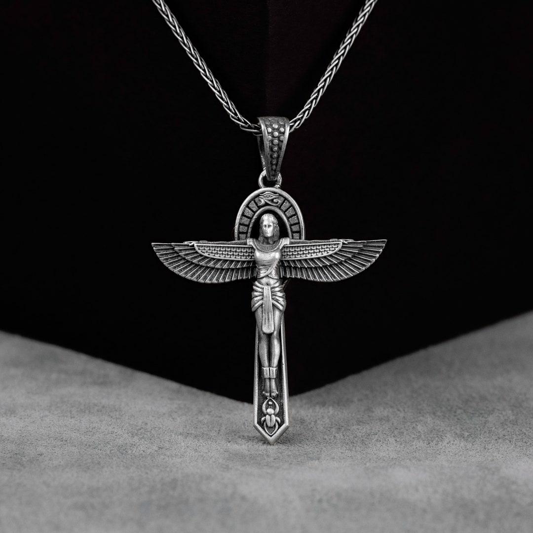 Isis Sivler Necklace, Crux Ansata Isis on Ankh Pendant, Eye of Horus on ...