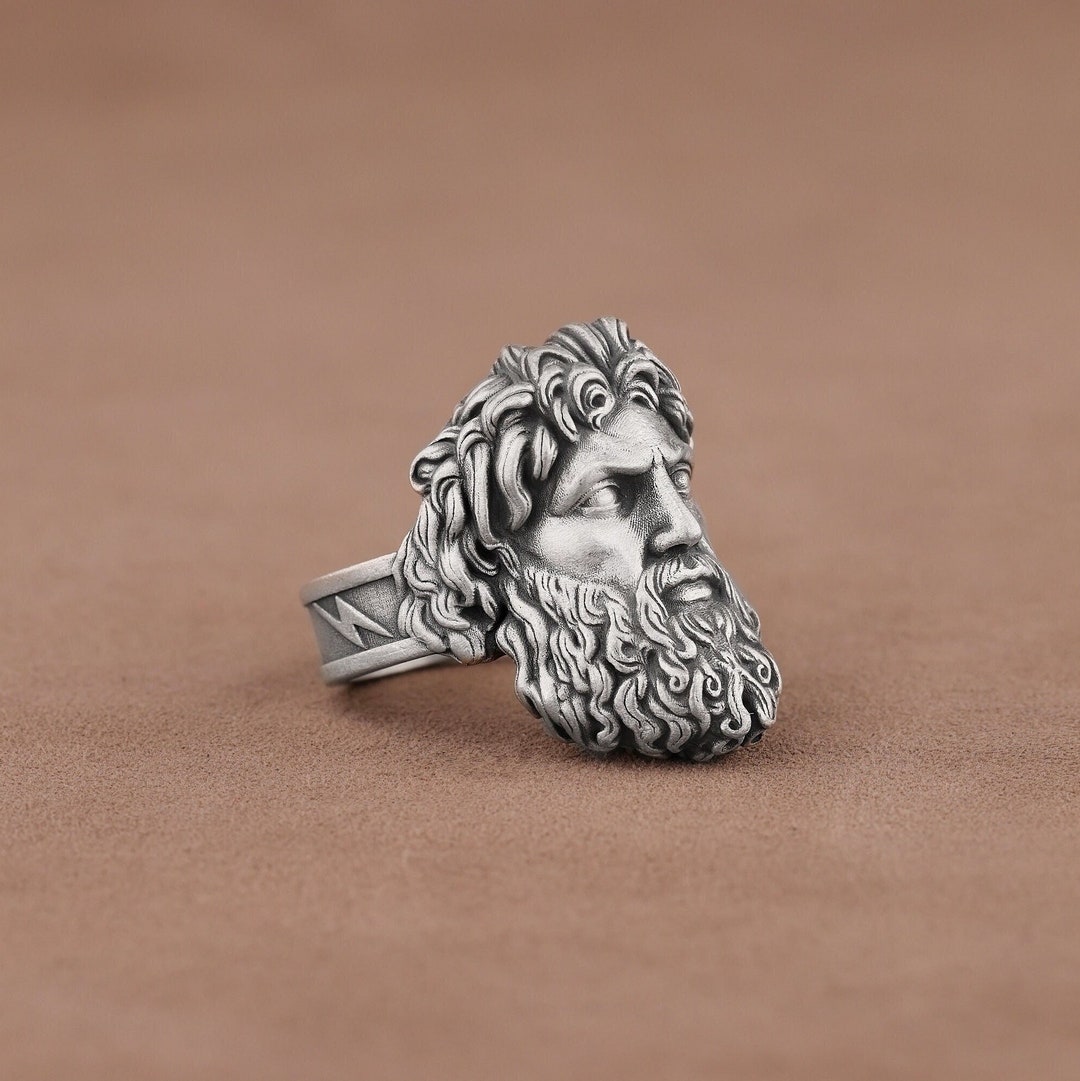3D Realistic Greek God Zeus Face Statement Ring, Ancient Greece King of ...