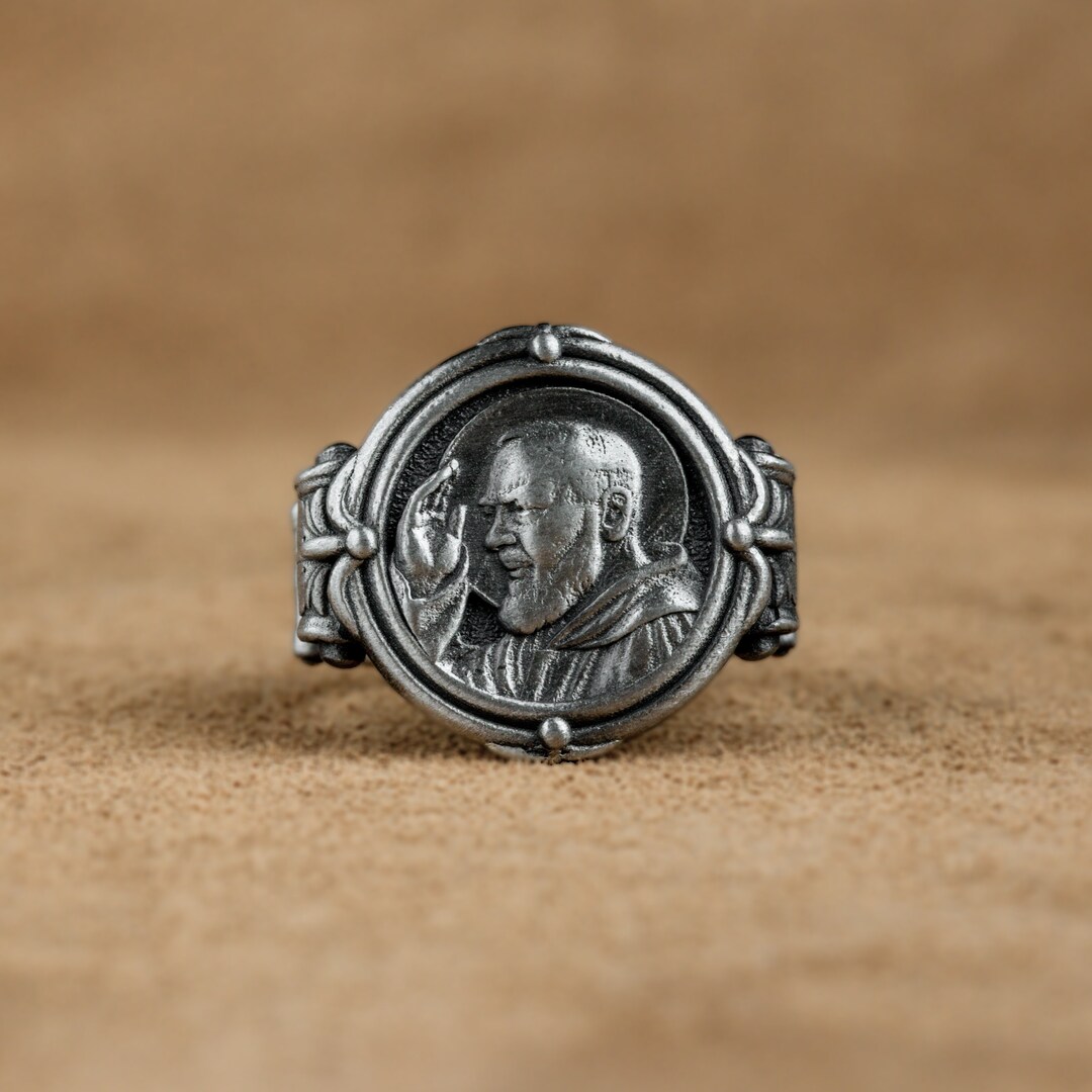 Unique Engraved Padre Pio Pinky Men Ring, Religious Gift Jewelry ...