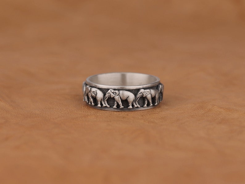 Hand Carved Flock of Elephant Ring Unique Sterling Silver - Etsy