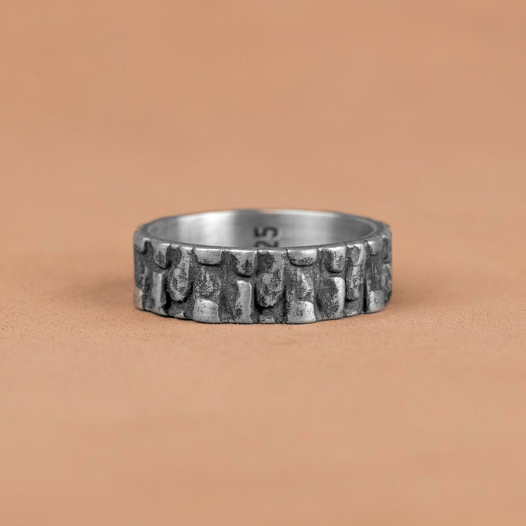 Silver Statement Wedding Band Rings, Stonework Wedding Unique Rings ...