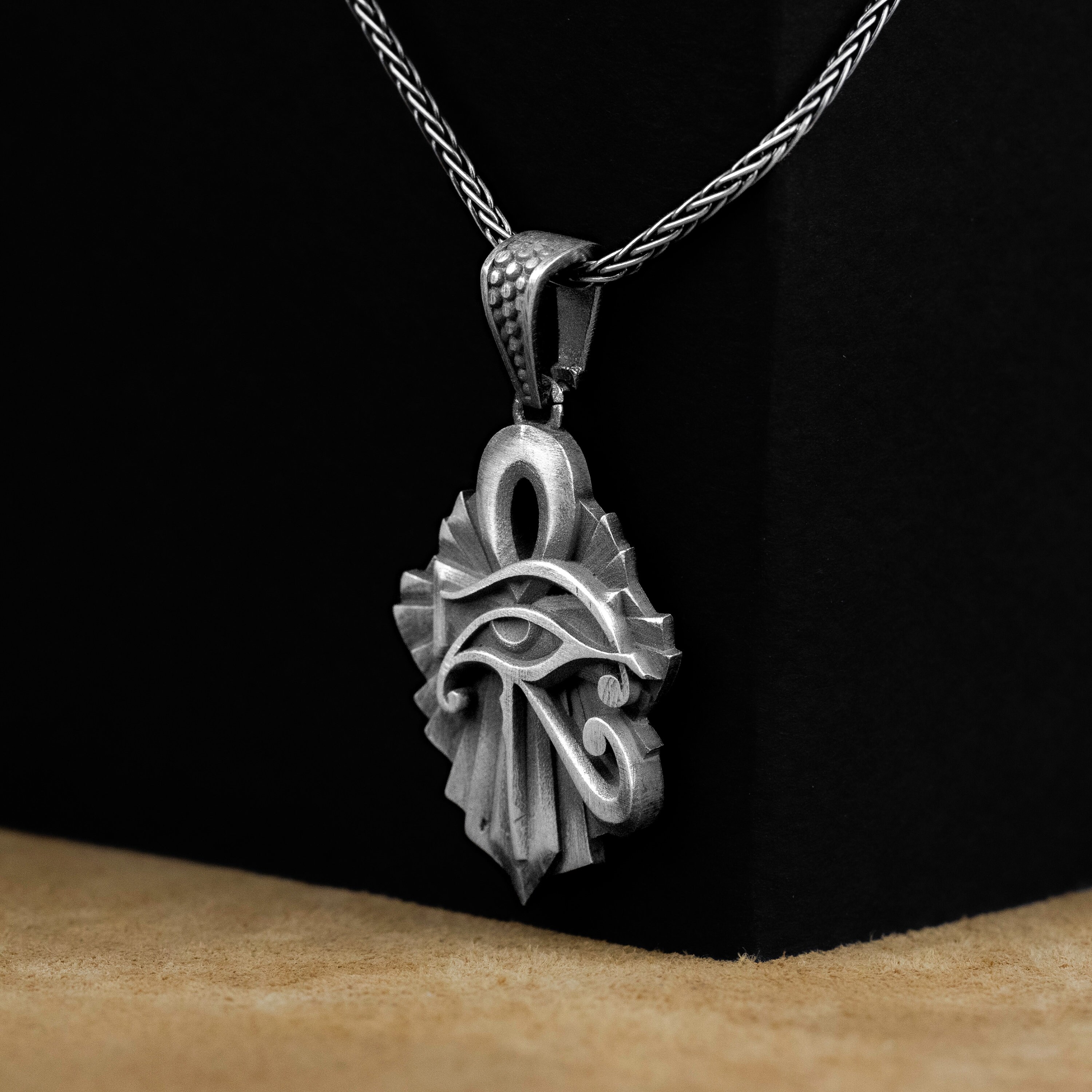 Horus Eye Pendant, Horus Eye Ankh Cross Silver Men Necklace, Egyptian ...