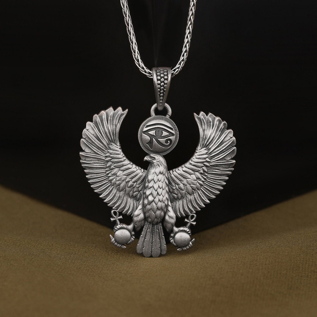 Eye of Horus Necklace, Ancient Egypt God Horus Falcon Necklace in 925 ...