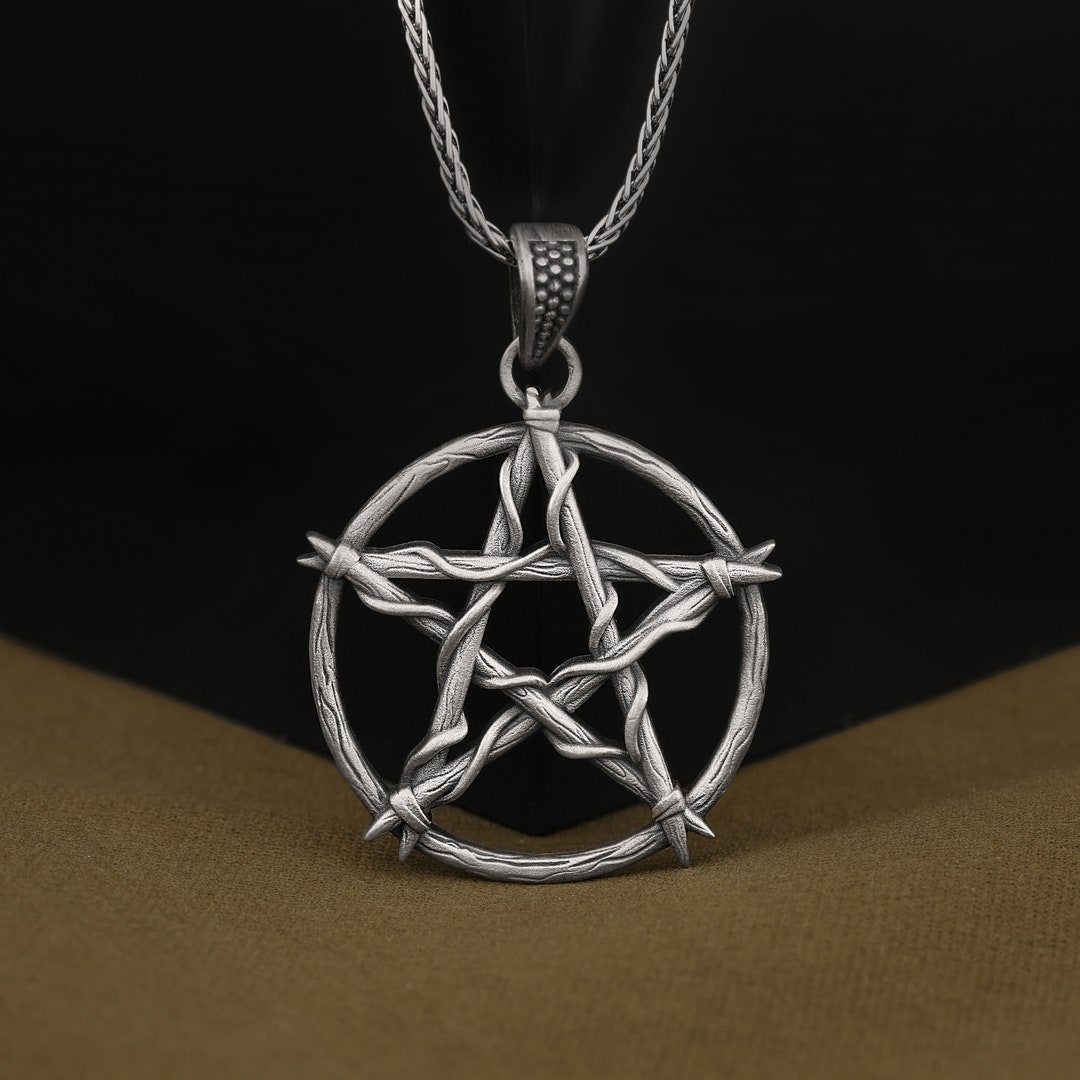 925 Sterling Silver Pentacle Necklace, Minimalist Pagan Star in Circle ...
