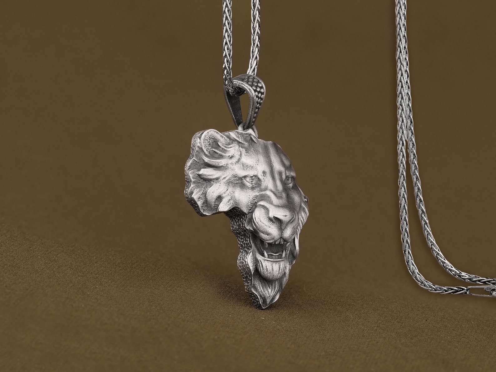 Africa Continent Shaped Lion Face Necklace 925 Sterling - Etsy