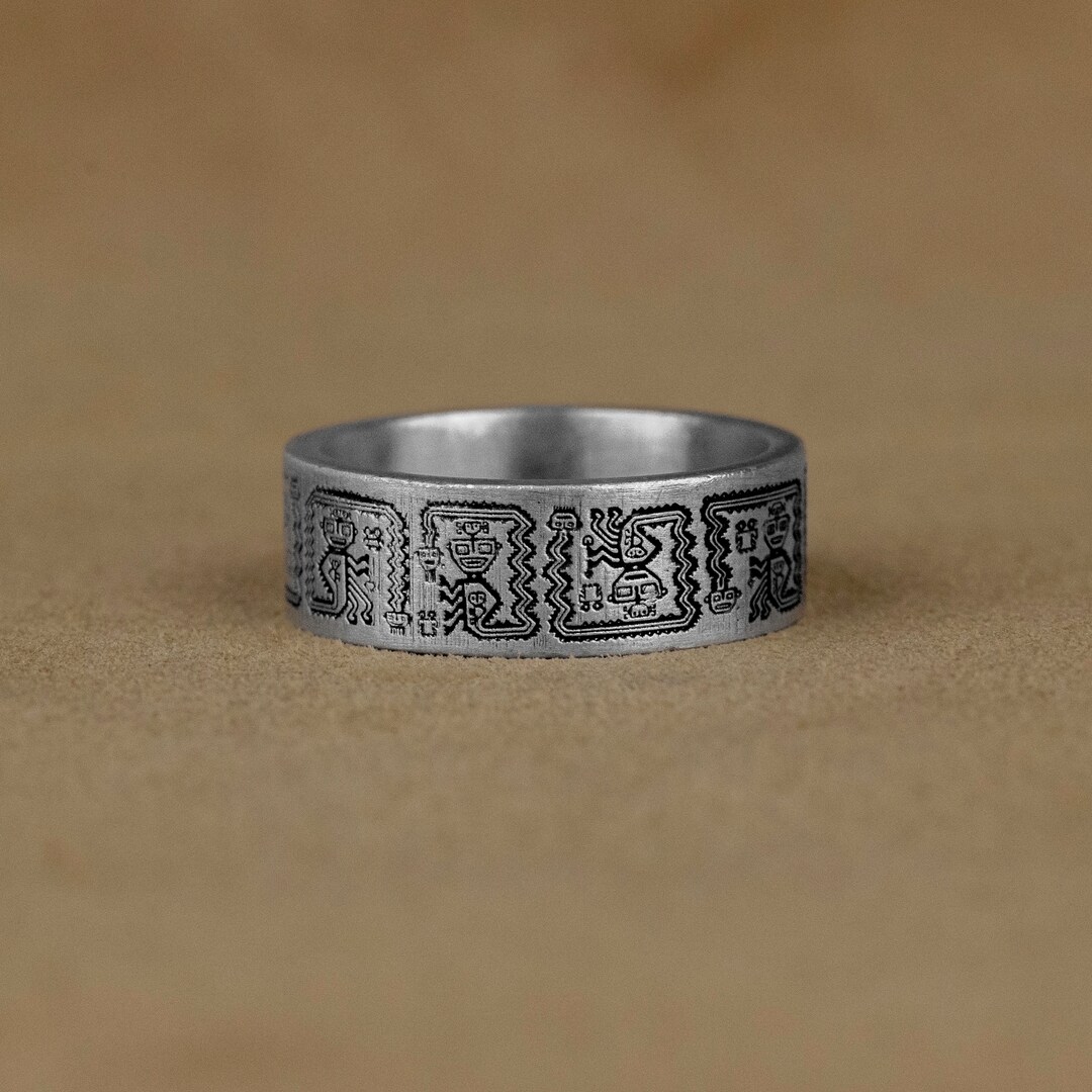 Unique Aztec and Mayan Hieroglyphics Band Ring, Ancient Unique Ring ...