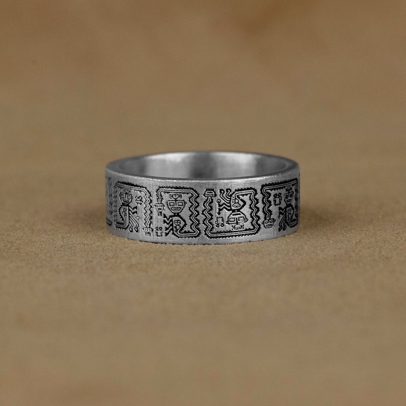 Unique Aztec and Mayan Hieroglyphics Band Ring, Ancient Unique Ring ...