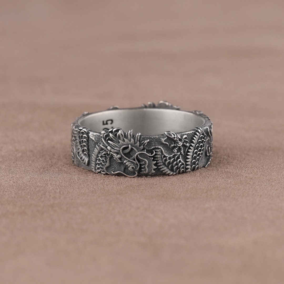 925 Sterling Silver Dragon Ring, Vintage Men's Dragon Jewelry, Stylish ...