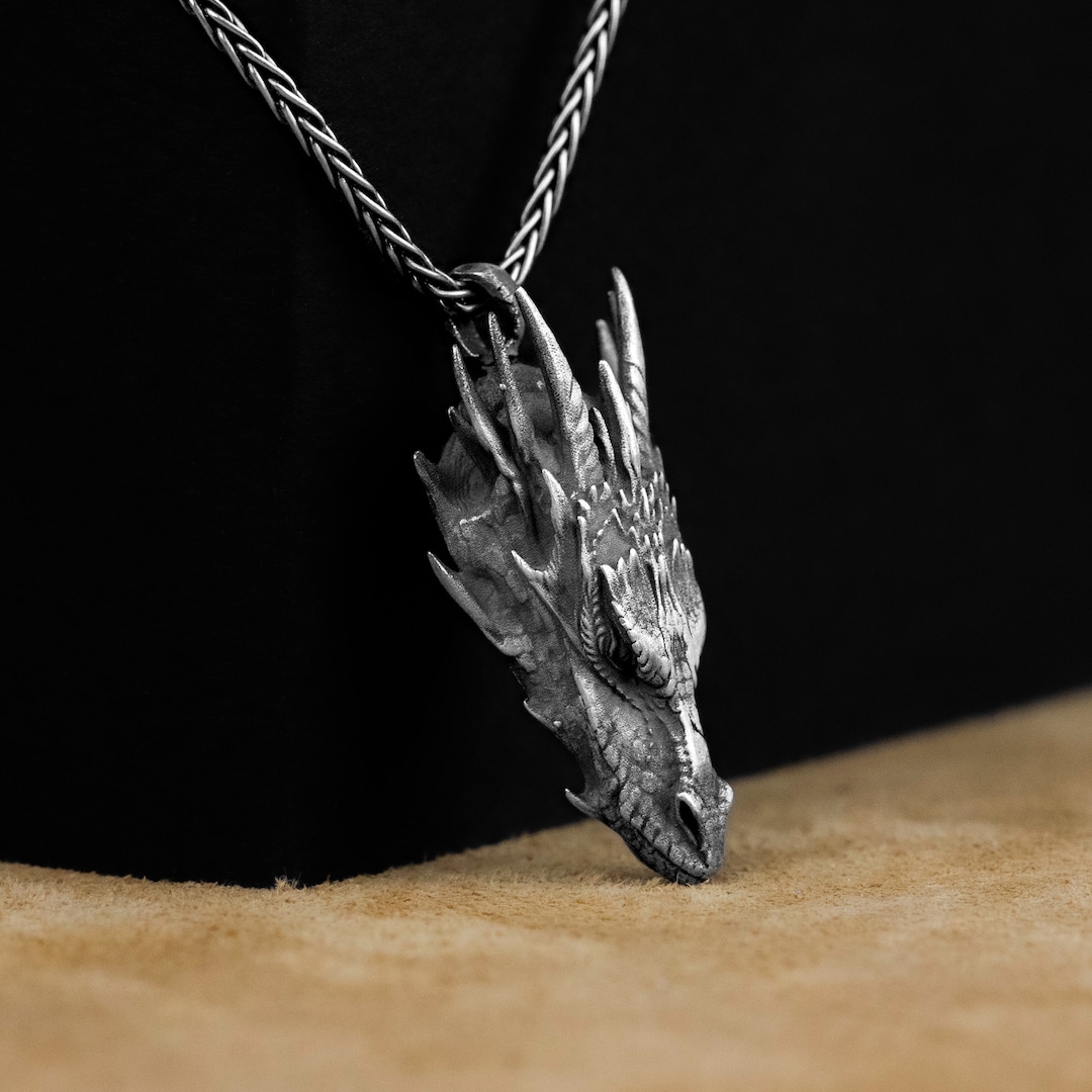 Handmade Dragon Head Sillver Men Necklace, Oxidized Silver Dragon ...