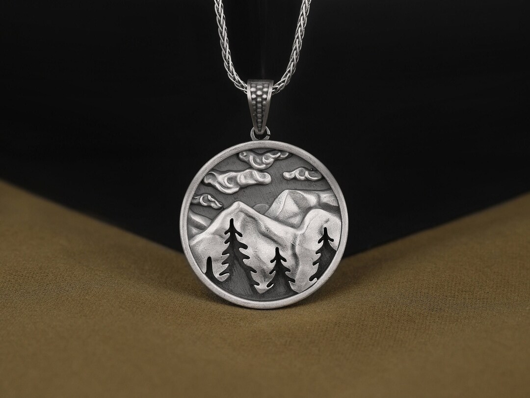 Mountains and Forests Landscape Medallion, Handmade Round Sterling ...