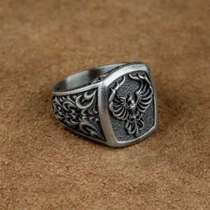 Signet Silver Phoenix Men Modern Ring, Phoenix Silver Ring, Greek ...