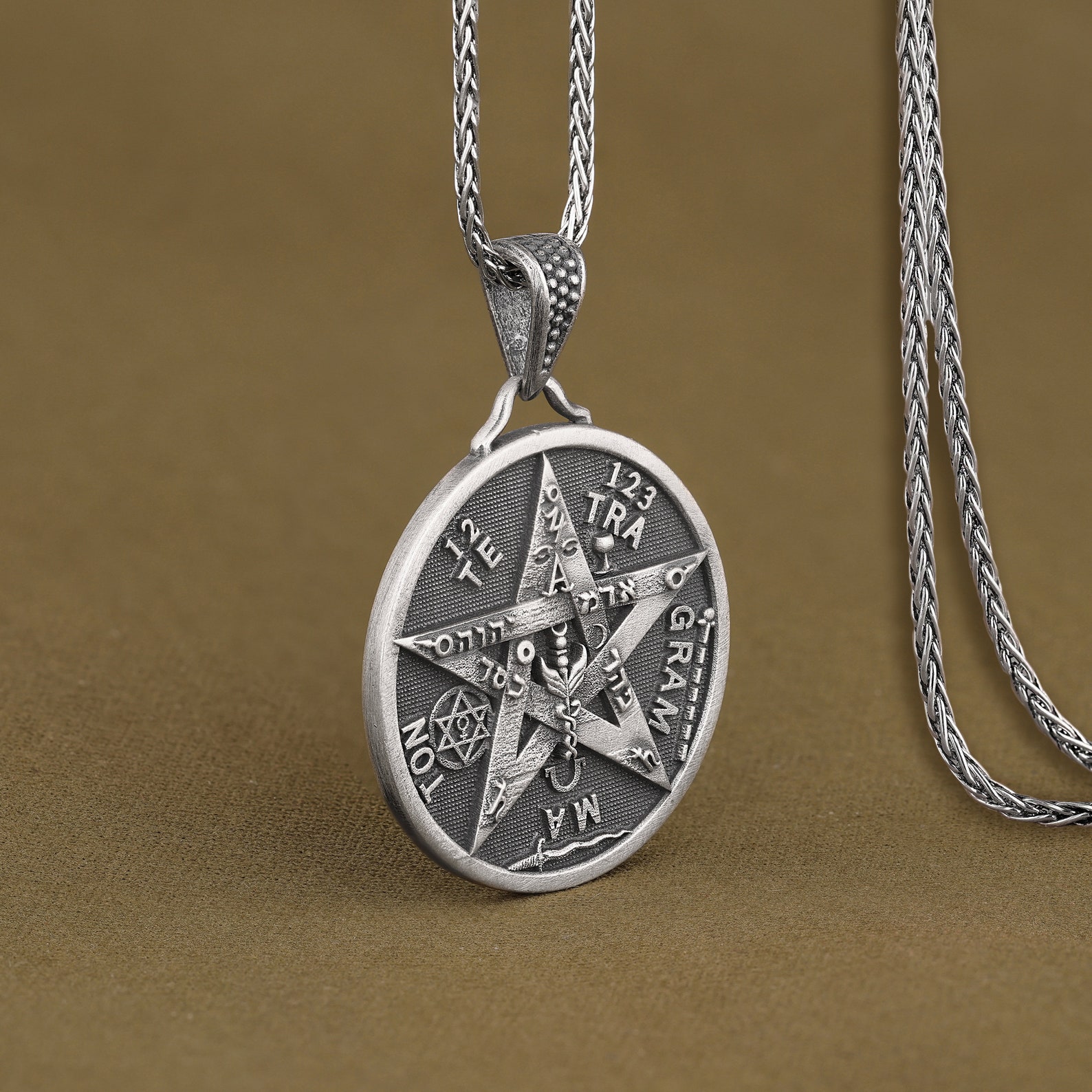 Yahweh Tetragrammaton Medallion With Jewish Star, Hebrew Pendant in ...