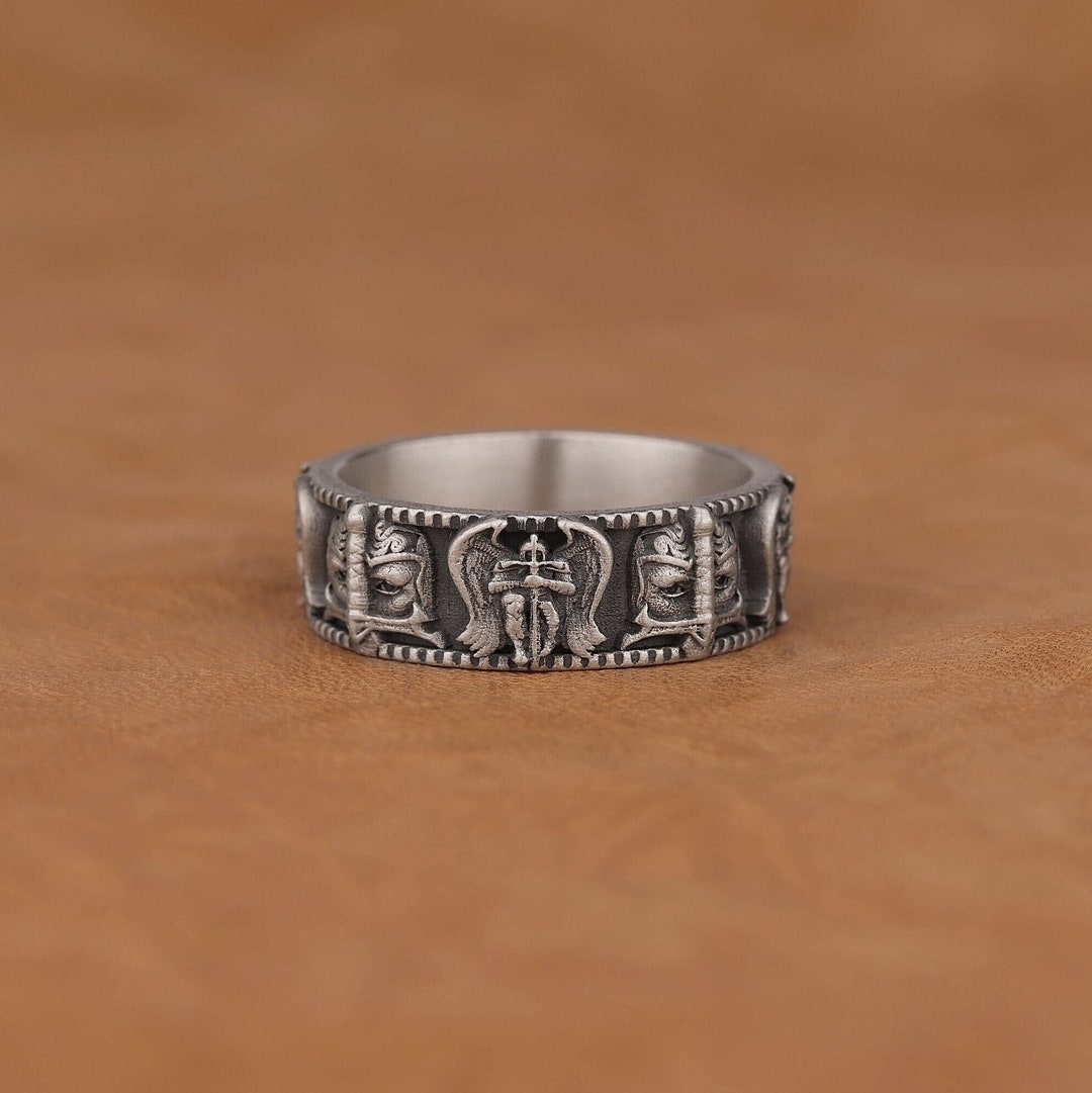 St Michael the Archangel Mens Ring, Oxidized Religious Rings for ...