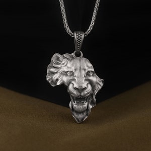 Africa Continent Shaped Lion Face Necklace, 925 Sterling Silver ...