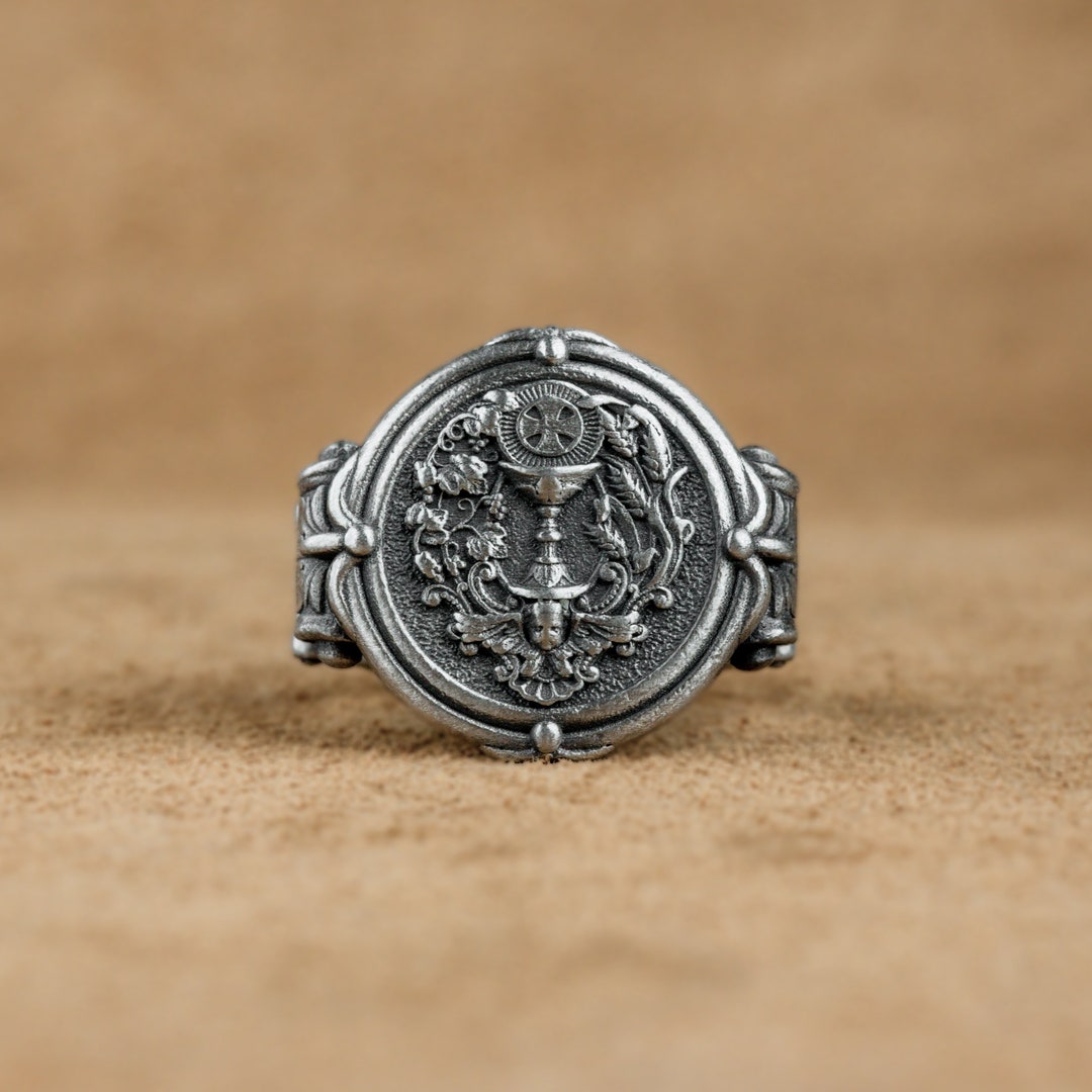 Eucharist Holy Communion Silver Men Ring, Unique Design Christan Ring ...
