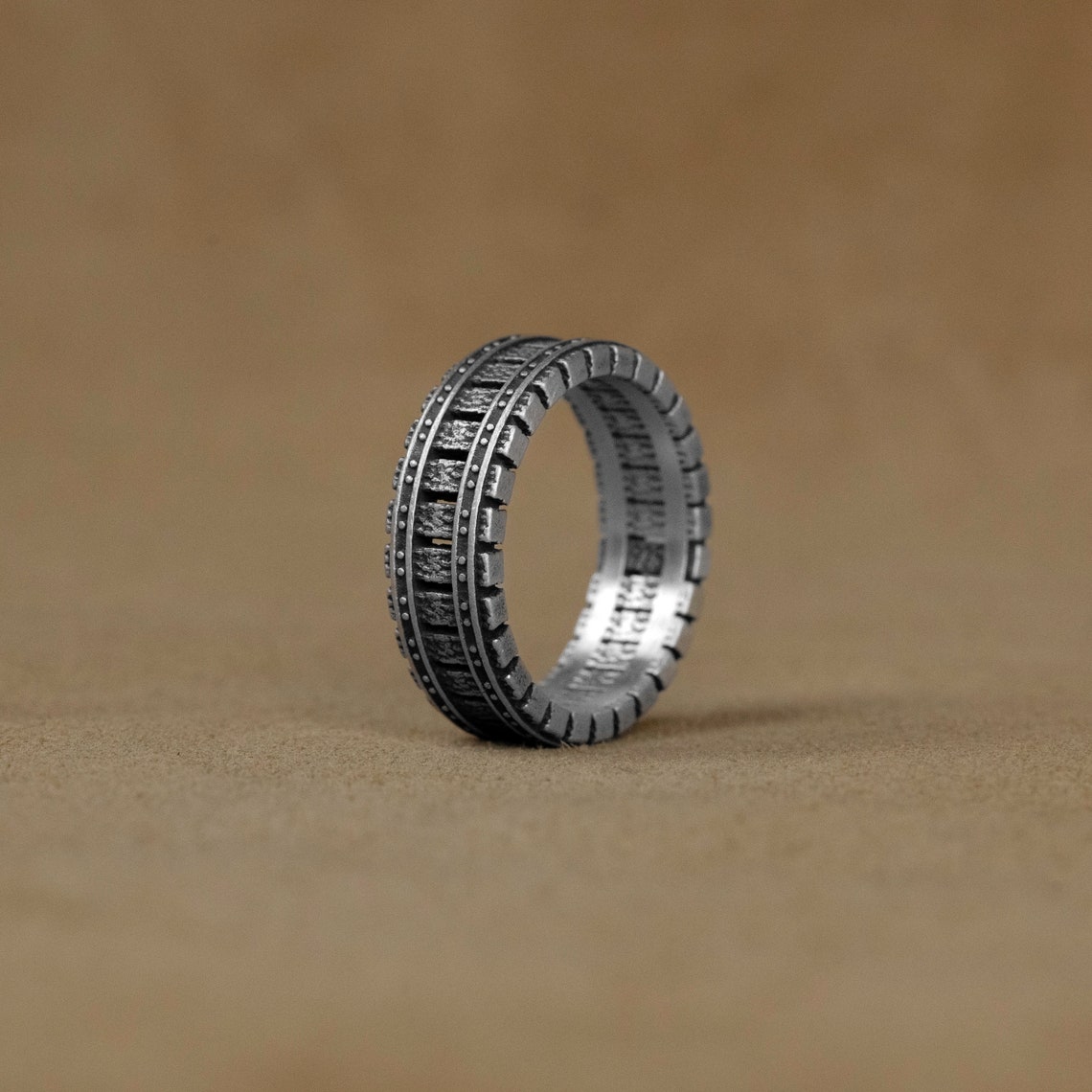 Minimalist Railroad Track Biker Band Ring, Train Track Cool Oxidized ...