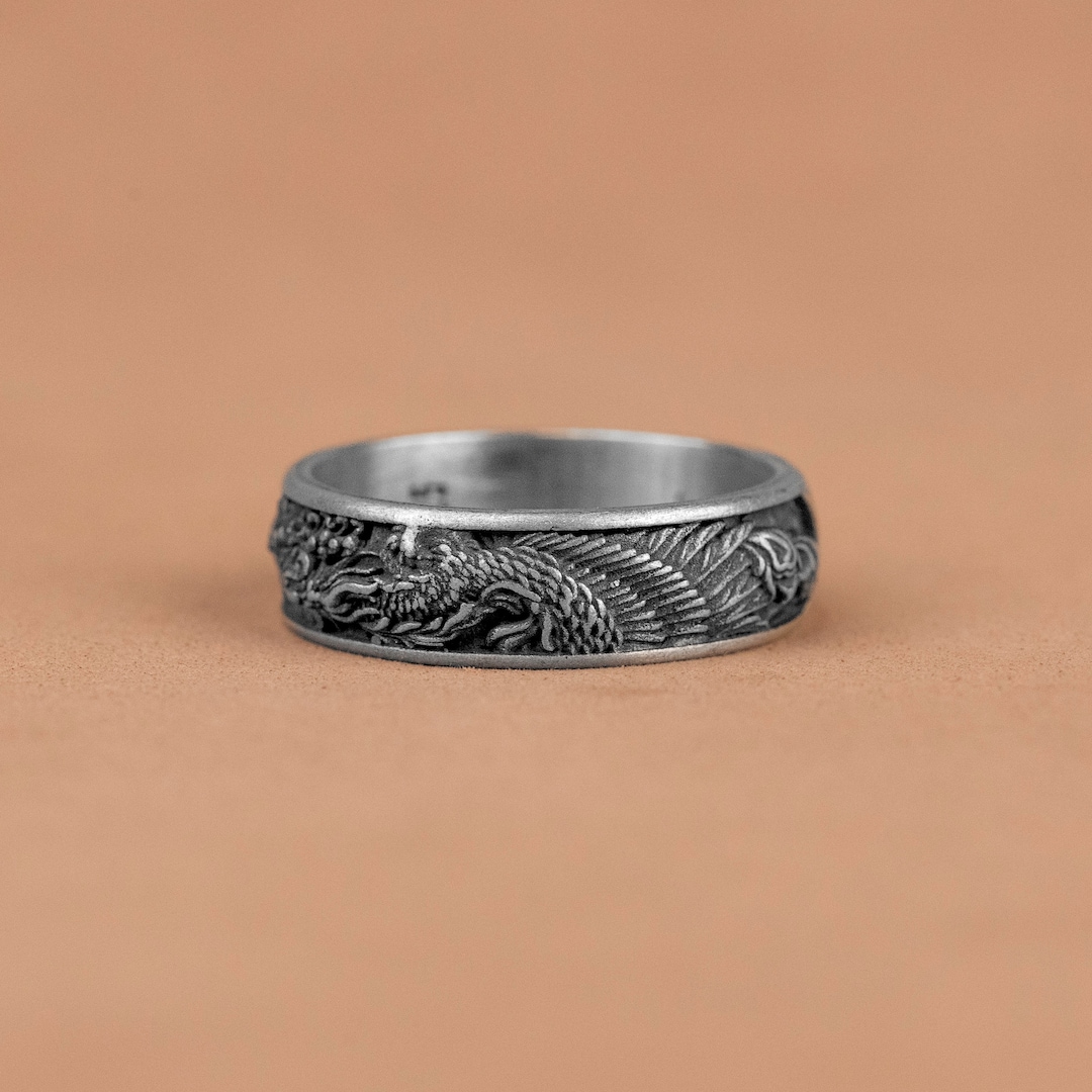 Silver Band Ring With Traditional Ornament Japanese Mythology, Basan ...