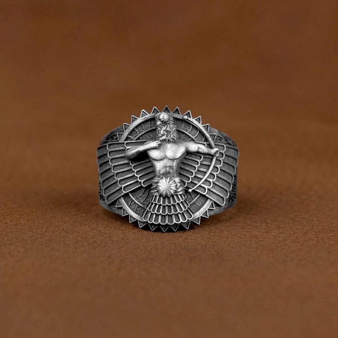 Summerian Ring, Unique Silver Summer Warrior Signet Men Ring, Sumer ...