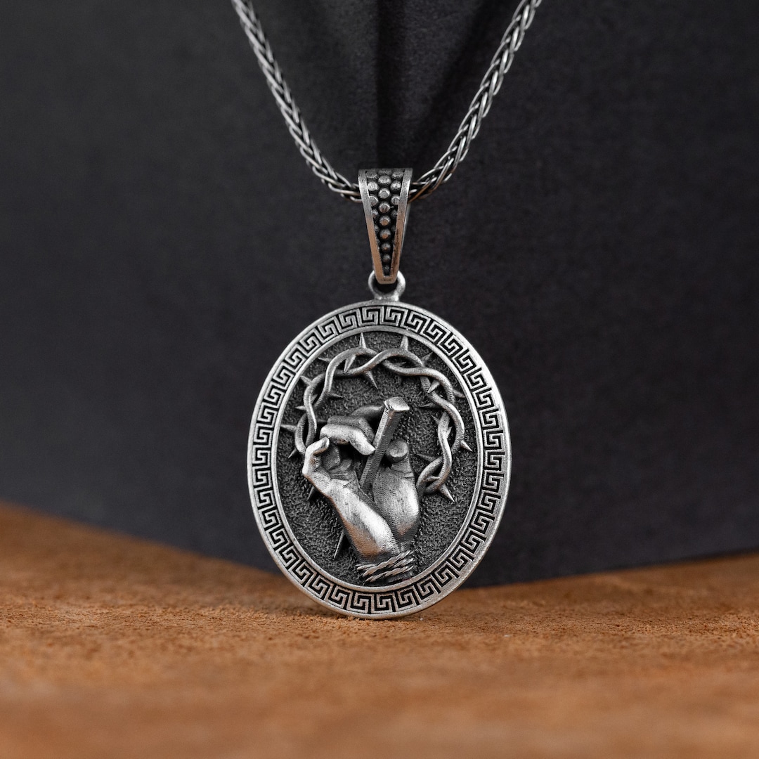 Hand of Jesus Silver Necklace, Holy Jesus Hand Men Pendant, Religious ...