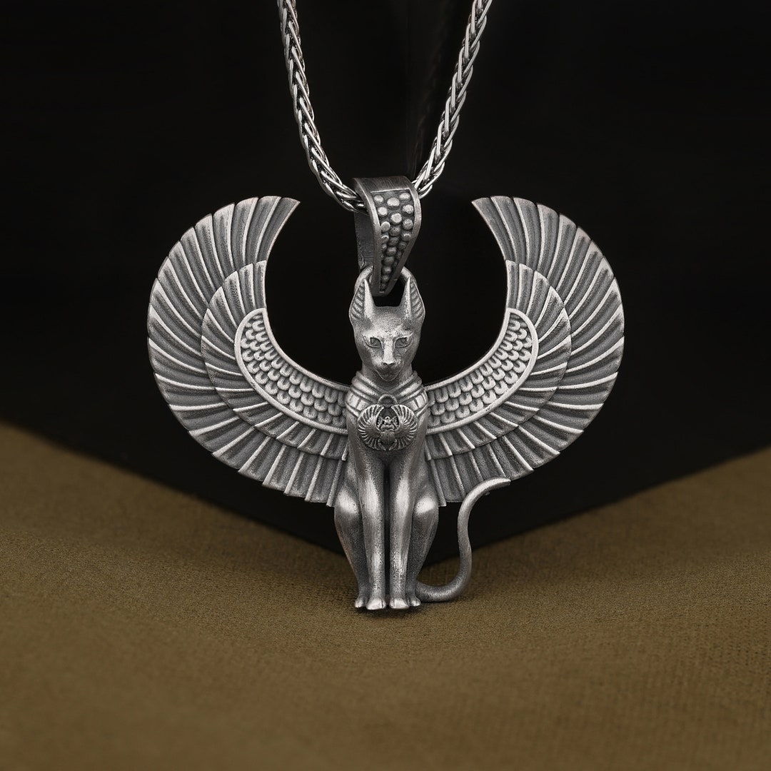 Egyptian Goddess Bastet Statue Necklace, Bast With Scarab on Its Chest ...