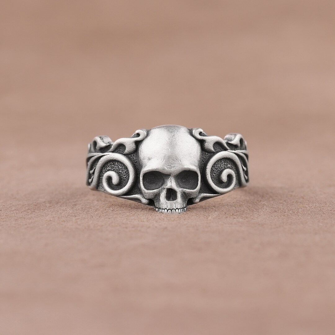 Elegant and Unique Skull Pinky Ring With Victorian Motif, Handmade 925 ...