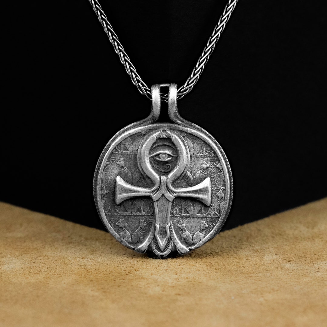 Ankh Pendant, Unique Silver Ankh Symbol Men Necklace With Snakes Hook ...