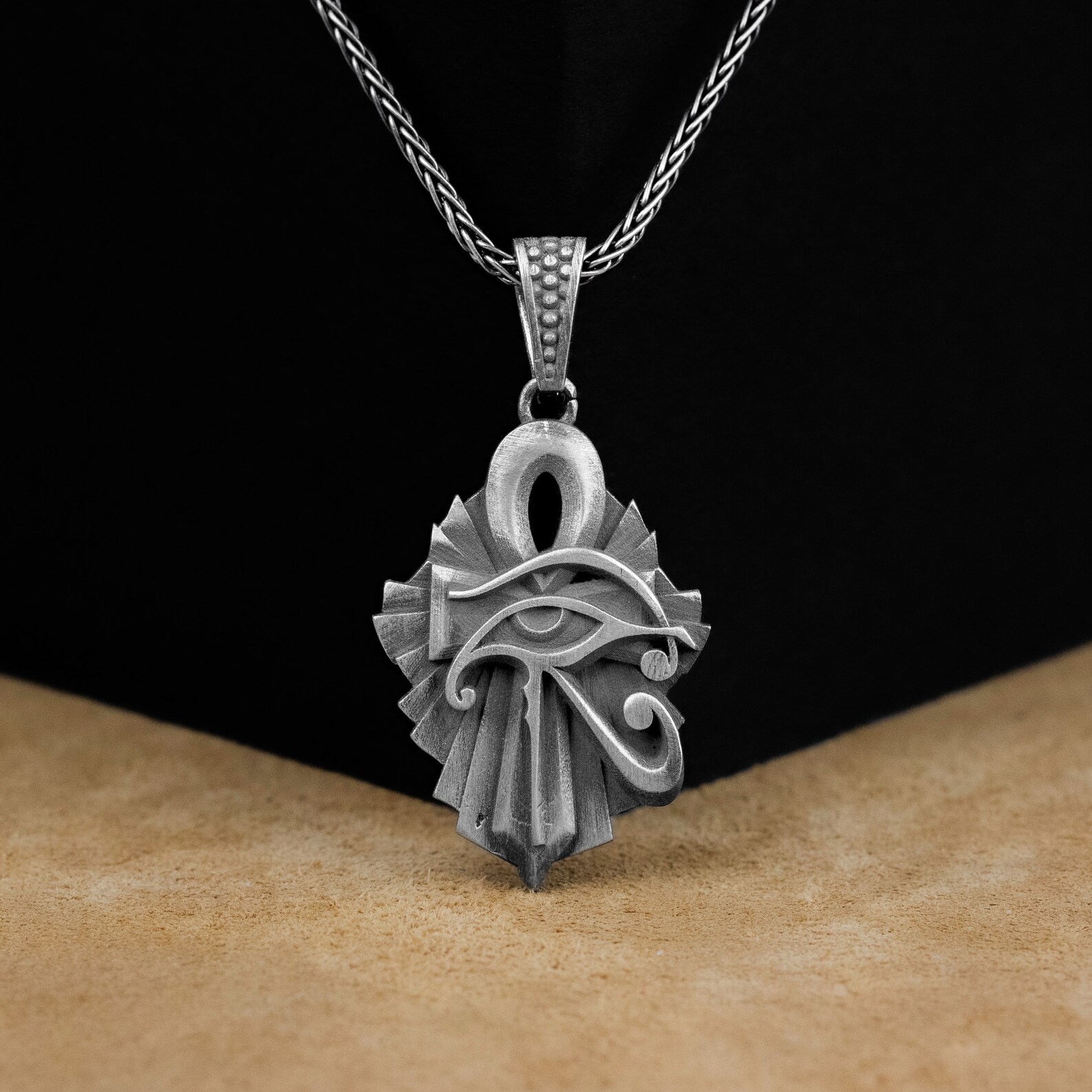 Horus Eye Pendant, Horus Eye Ankh Cross Silver Men Necklace, Egyptian ...