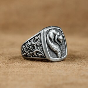 Custom Engraved Fox Signed Men Ring, Fox Silver Ring, Animal Lover Gift ...