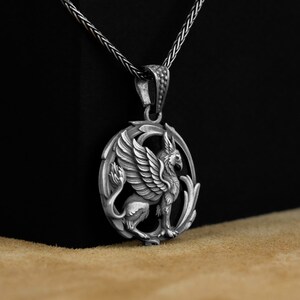 Griffin Pendant, Engraved Griffin Silver Men Neclklace, Sterling Silver ...