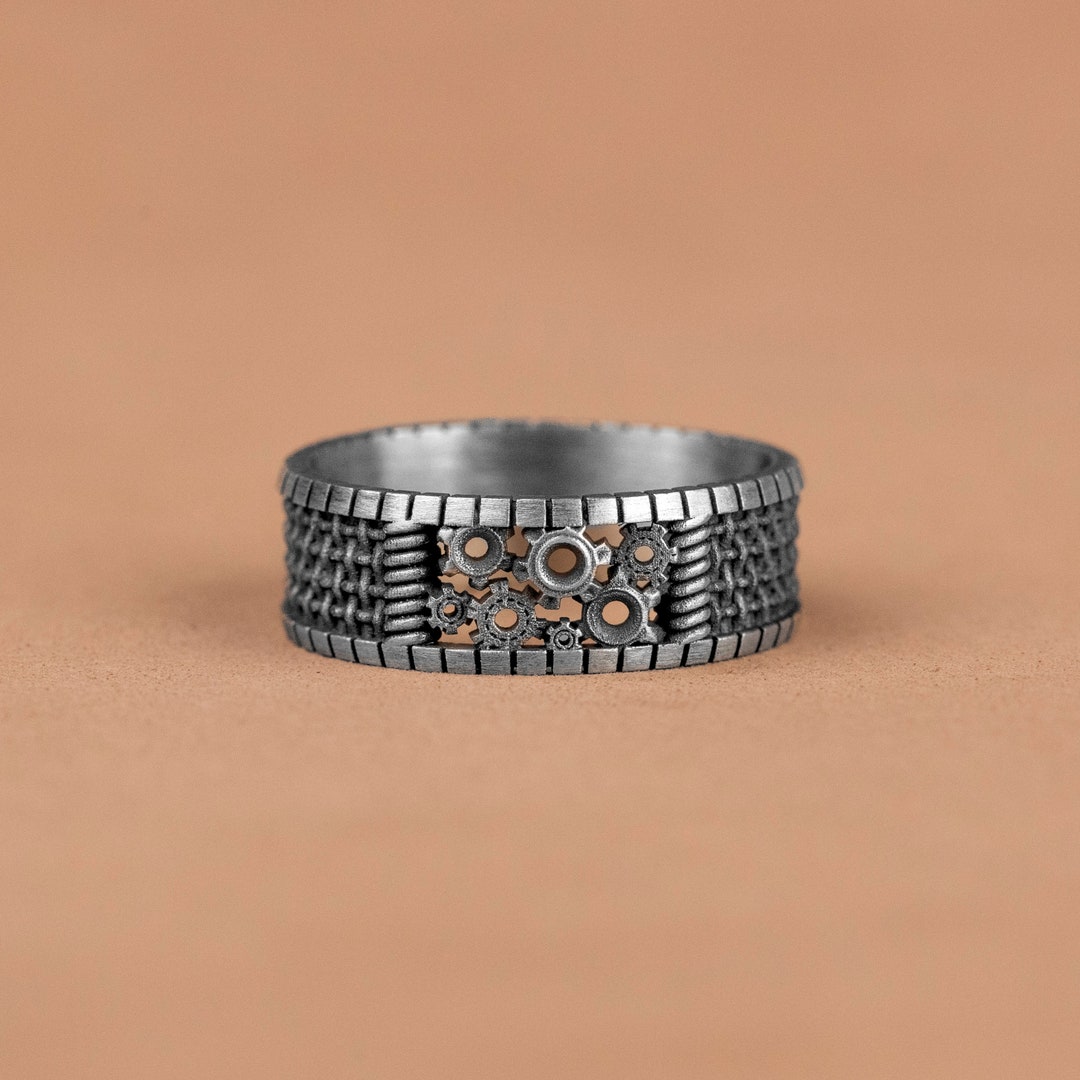 Biker Silver Gothic Band Ring, Steam Punk Gothic Band Men Ring ...