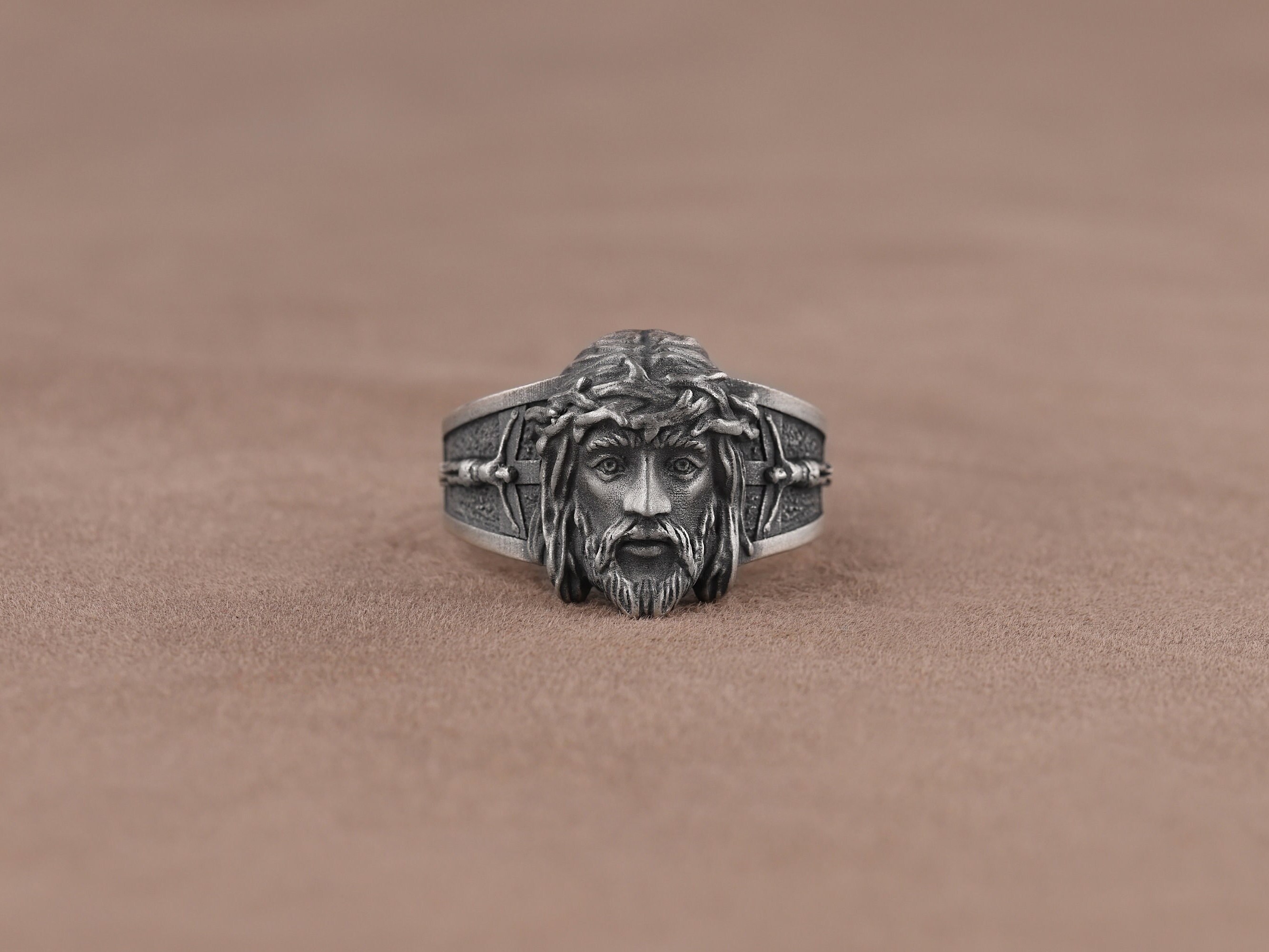 Jesus Christ Face Ring Jesus Anillo Rostro Ring Men Signet - Etsy