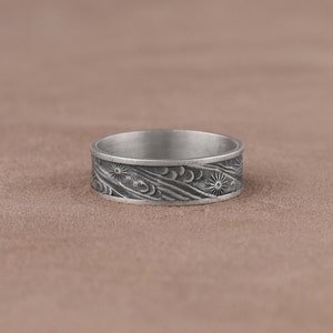 Sky Stars and Sun Band Ring, Celestial Jewelry, Night Sky Wedding Band ...