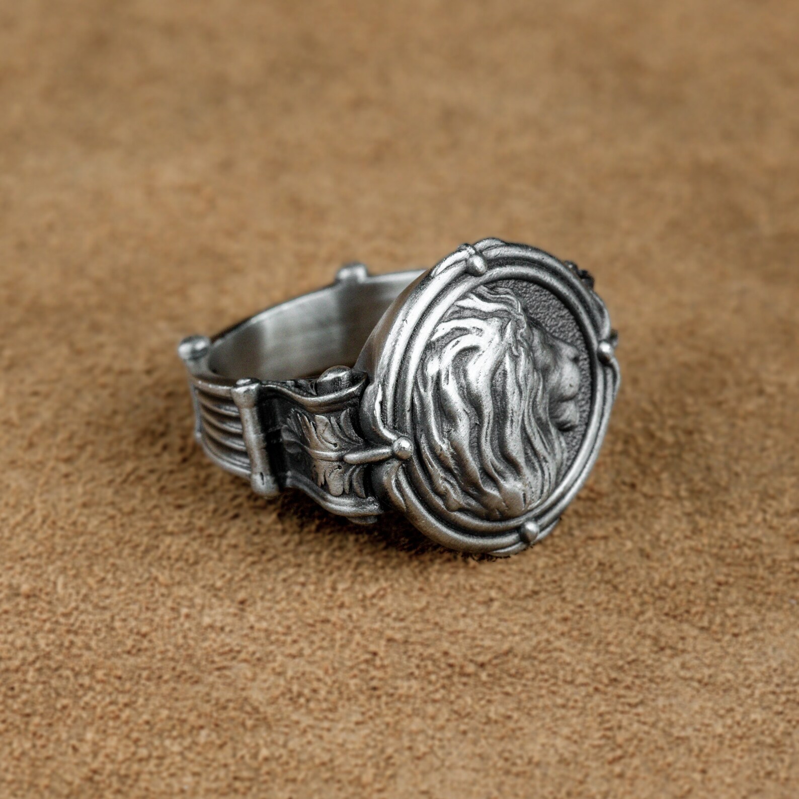 Silver Lion Engraved Ring, Lion Head Signet Ring Jewelry, Animal Lover ...