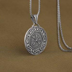 Viking Compass Vegvisir Medallion, Nordic Knot Ornamented Sterling ...