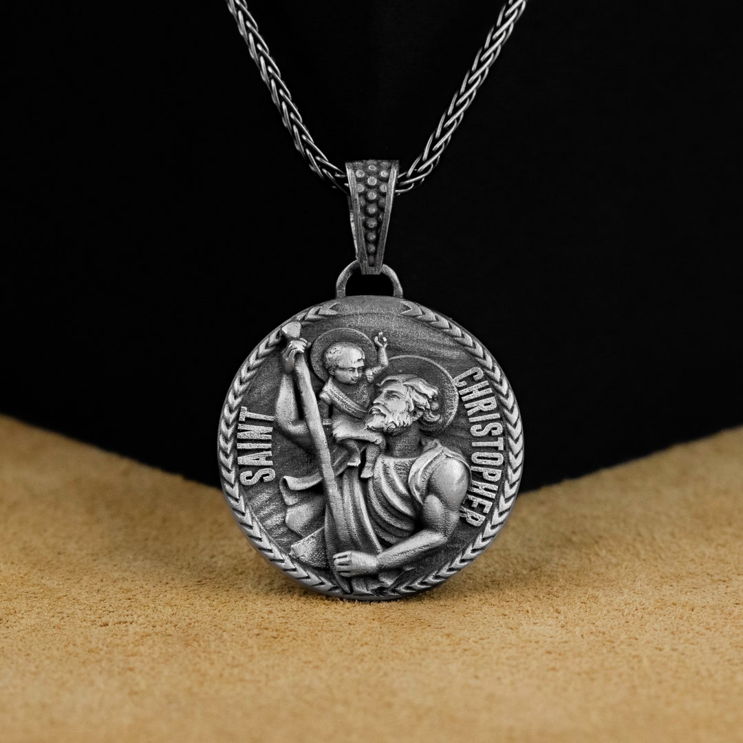 Saint Christopher Pendant, Silver Saint Christopher Men Necklace ...