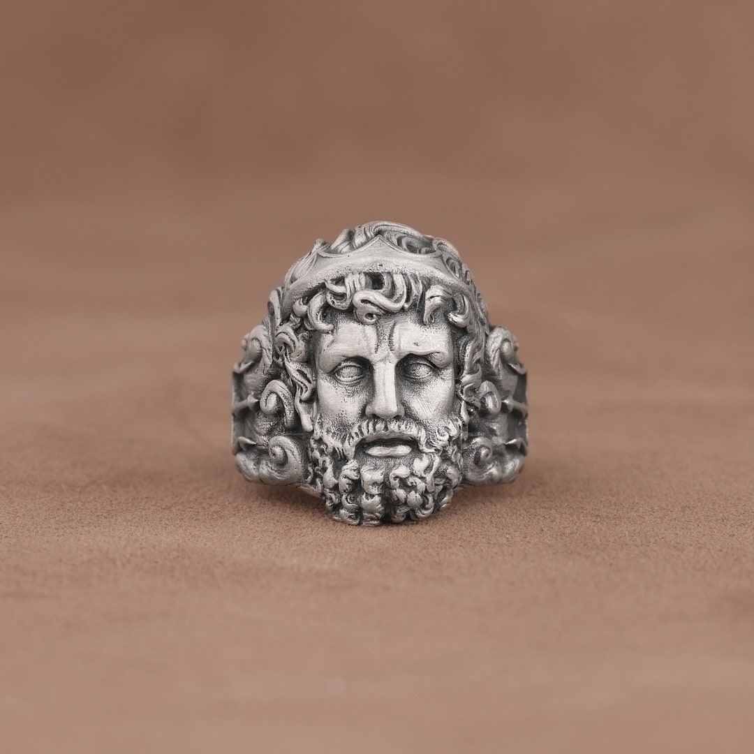 God of the Sea Poseidon Statement Ring, Trident Engraved Greek ...