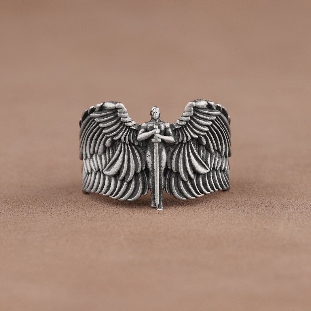 Michael the Archangel Wrap Ring in 925 Sterling Silver, St Michael Mens ...