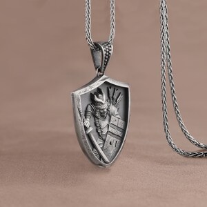 3D Samurai Pendant Necklace, Japanese Medieval Necklace for Dad, Silver ...
