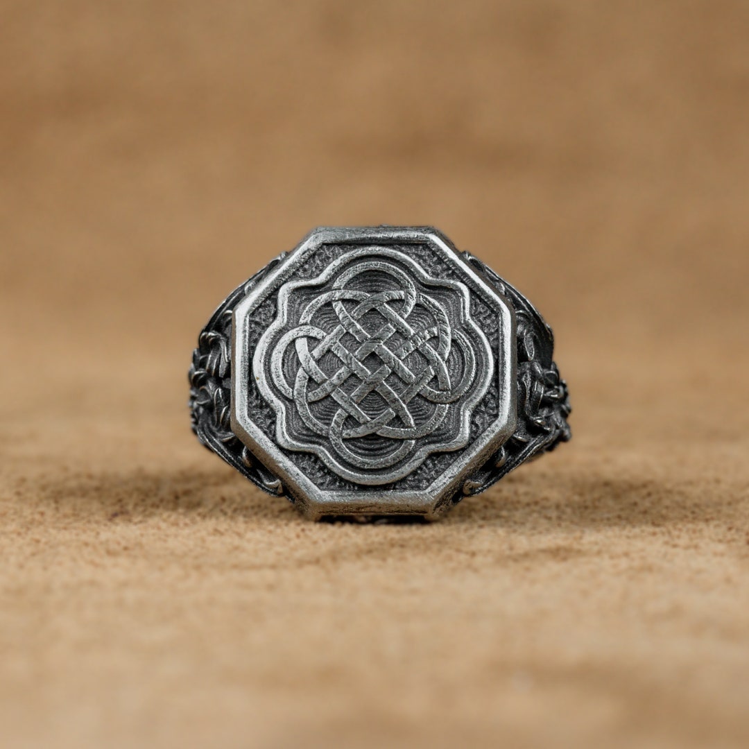 Celtic Dara Knot Silver Signet Ring, Hexagon Inspiritional Signet ...