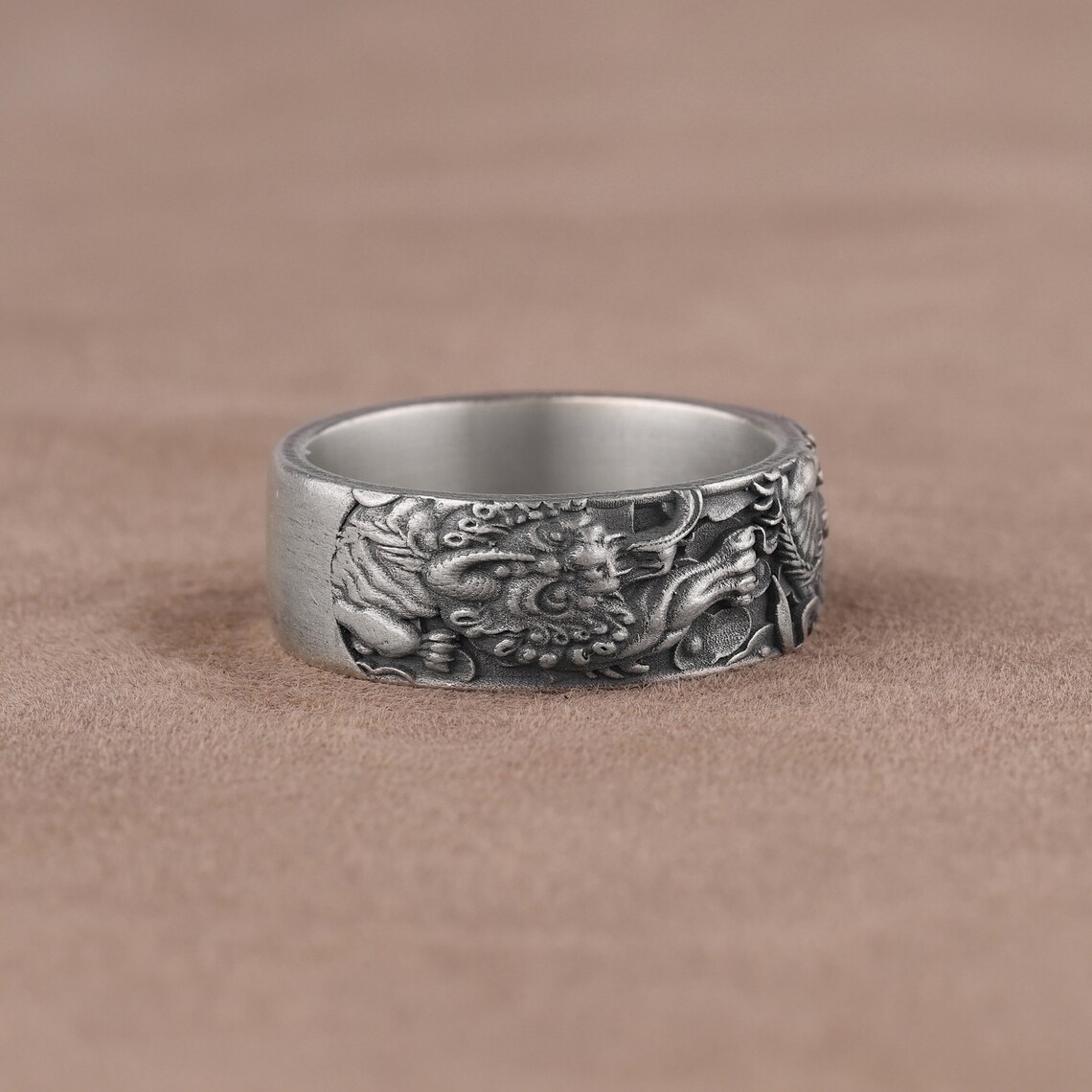 Chinese Tiger Band Ring, Traditional Ornament Ring, Handmade Sterling ...
