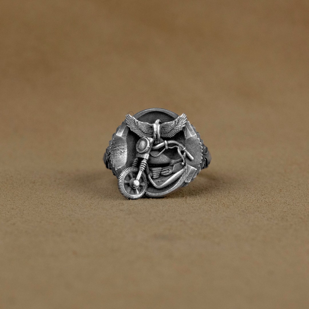 Unique Eagle Signet Skull Silver Men Ring, Pinky Biker Silver Men Ring ...