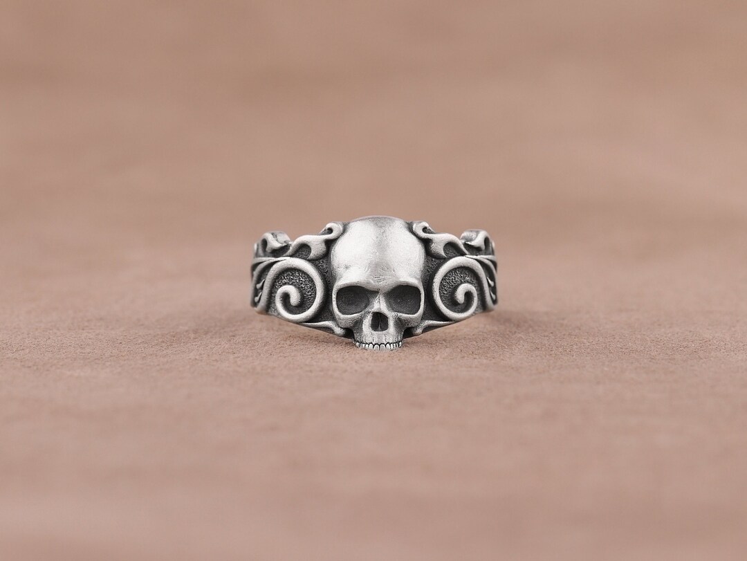 Elegant and Unique Skull Pinky Ring With Victorian Motif, Handmade 925 ...