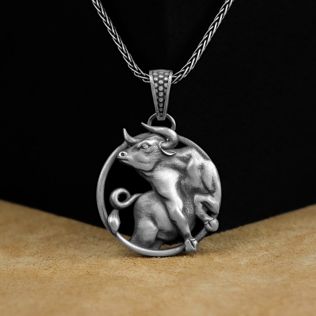 Bull Pendant, 925 Sterling Silver Bull Unique Men Necklace, Zodiac ...