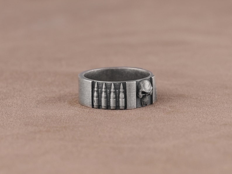 Skull Punisher Ring Gothic Fan Art Bandolier Ring Oxidized - Etsy