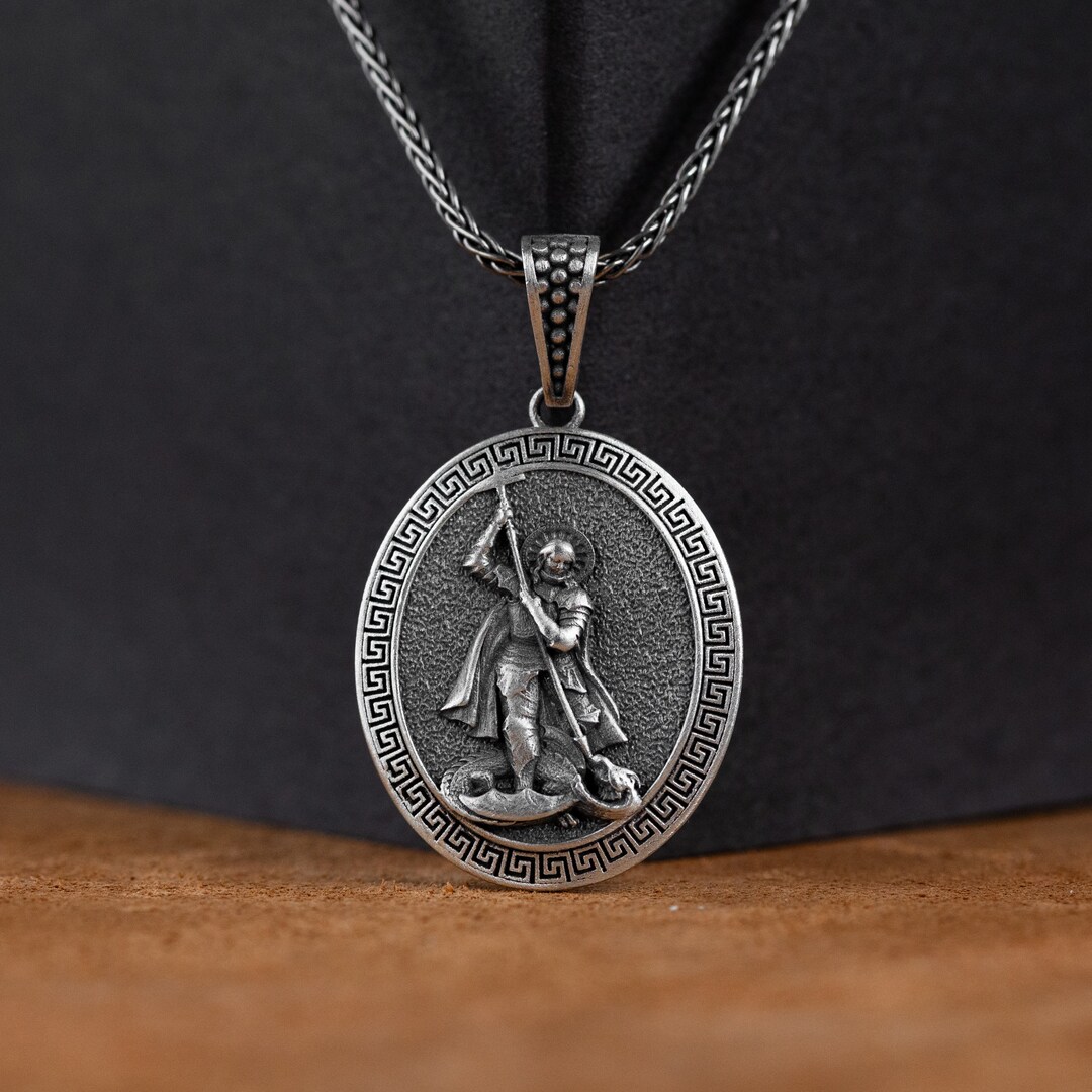 Exquisite St George Custom Engraved Charm Necklace, Sterling Silver ...