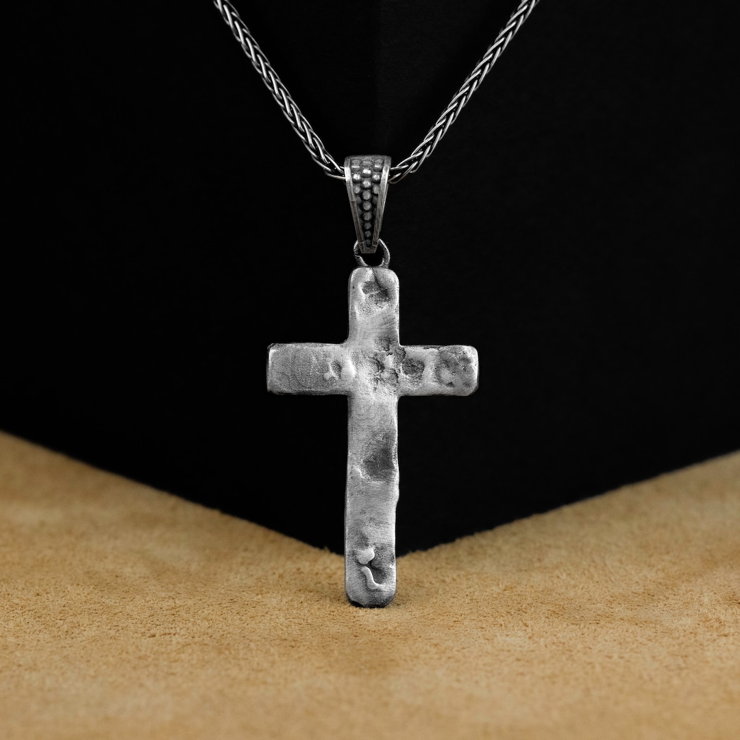Broken Cross Pendant, Silver Brutal Broken Crucifix Men Necklace ...
