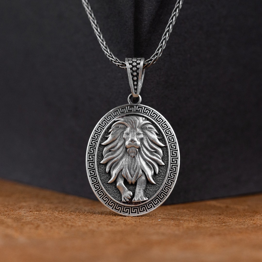 Silver Personalized Lion Pendant, Sterling Silver Lion Men Necklace ...