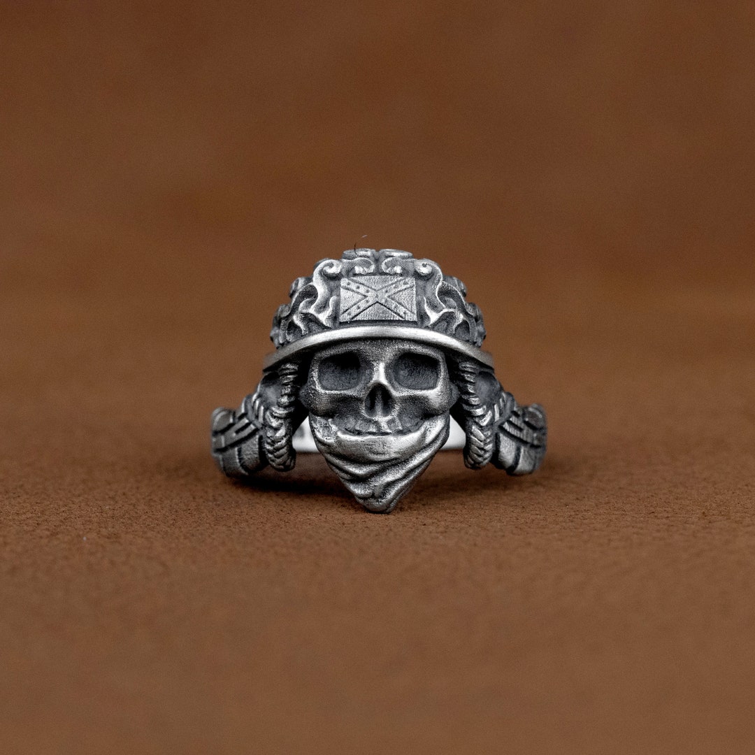 Skull Biker Men Ring, Floral Pattern Biker Jewelry, Gothic Punk Men ...