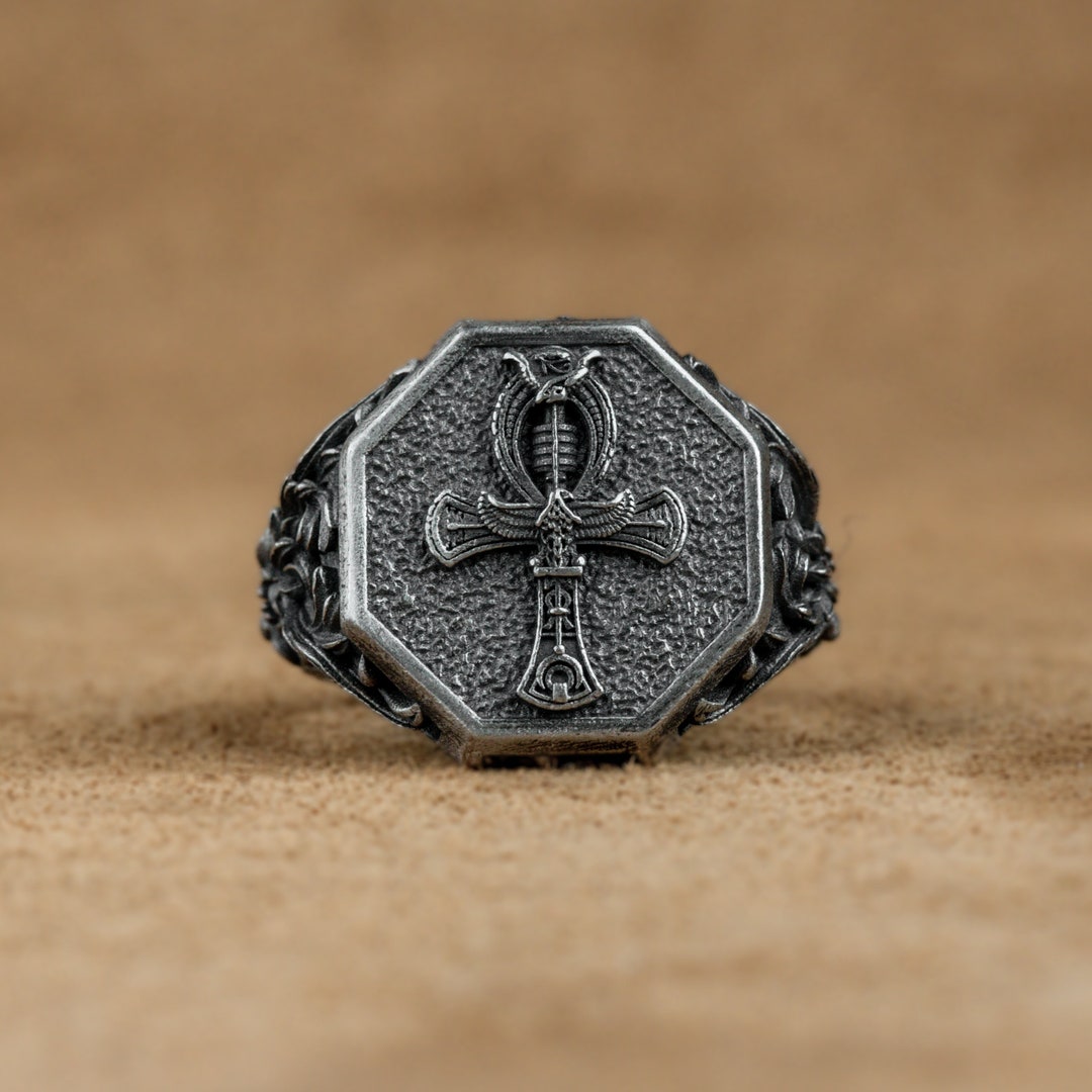 Egyptian Ankh Silver Men Ring, Ancient Egyptian Ankh Signet Ring ...