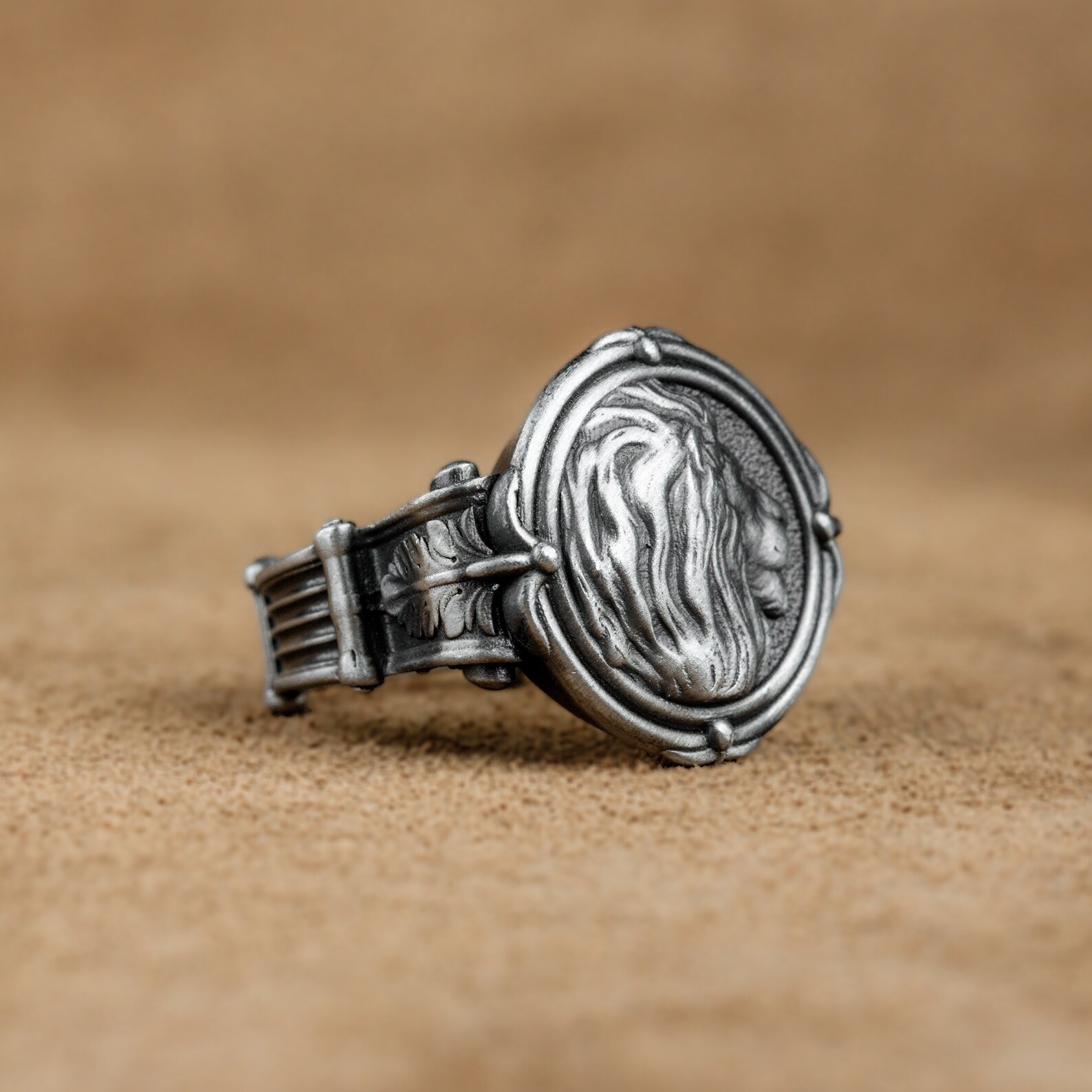 Silver Lion Engraved Ring, Lion Head Signet Ring Jewelry, Animal Lover ...